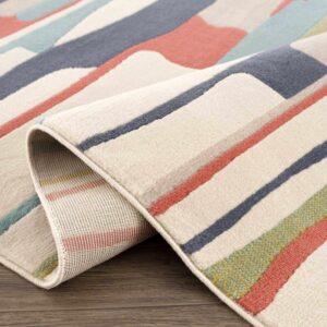 Hauteloom Southfields Modern Farmhouse Contemporary Door Mat Multicolor Small Area Rug - Colorful Rainbow Striped Modern Rug Carpet - Red, Yellow, Blue, Green - 2' x 3'