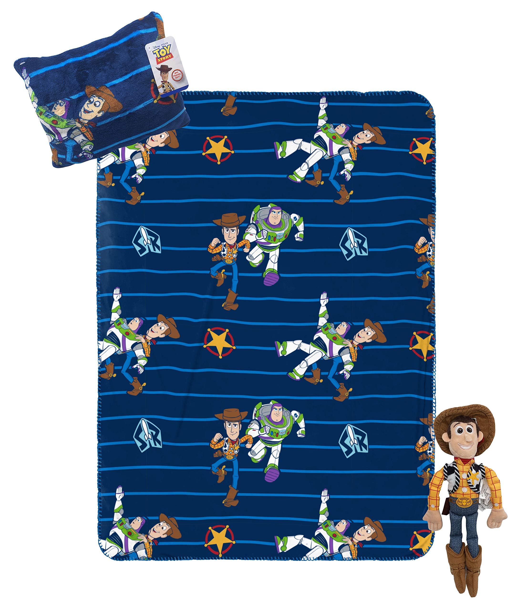 Disney Pixar Toy Story Travel Set - 3 Piece Kids Travel Set includes Blanket, Pillow, & Plush - Featuring Woody (Offical Disney Pixar Product)