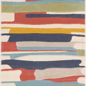 Hauteloom Southfields Modern Farmhouse Contemporary Door Mat Multicolor Small Area Rug - Colorful Rainbow Striped Modern Rug Carpet - Red, Yellow, Blue, Green - 2' x 3'