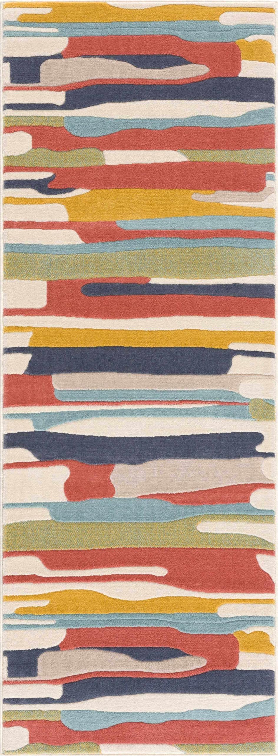 Hauteloom Southfields Modern Farmhouse Contemporary Door Mat Multicolor Small Area Rug - Colorful Rainbow Striped Modern Rug Carpet - Red, Yellow, Blue, Green - 2' x 3'