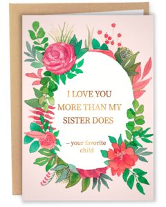 sleazy greetings funny mothers day card from daughter son | cute happy birthday card for mom | adult dirty humorous mother’s day appreciation card | more than my sister card