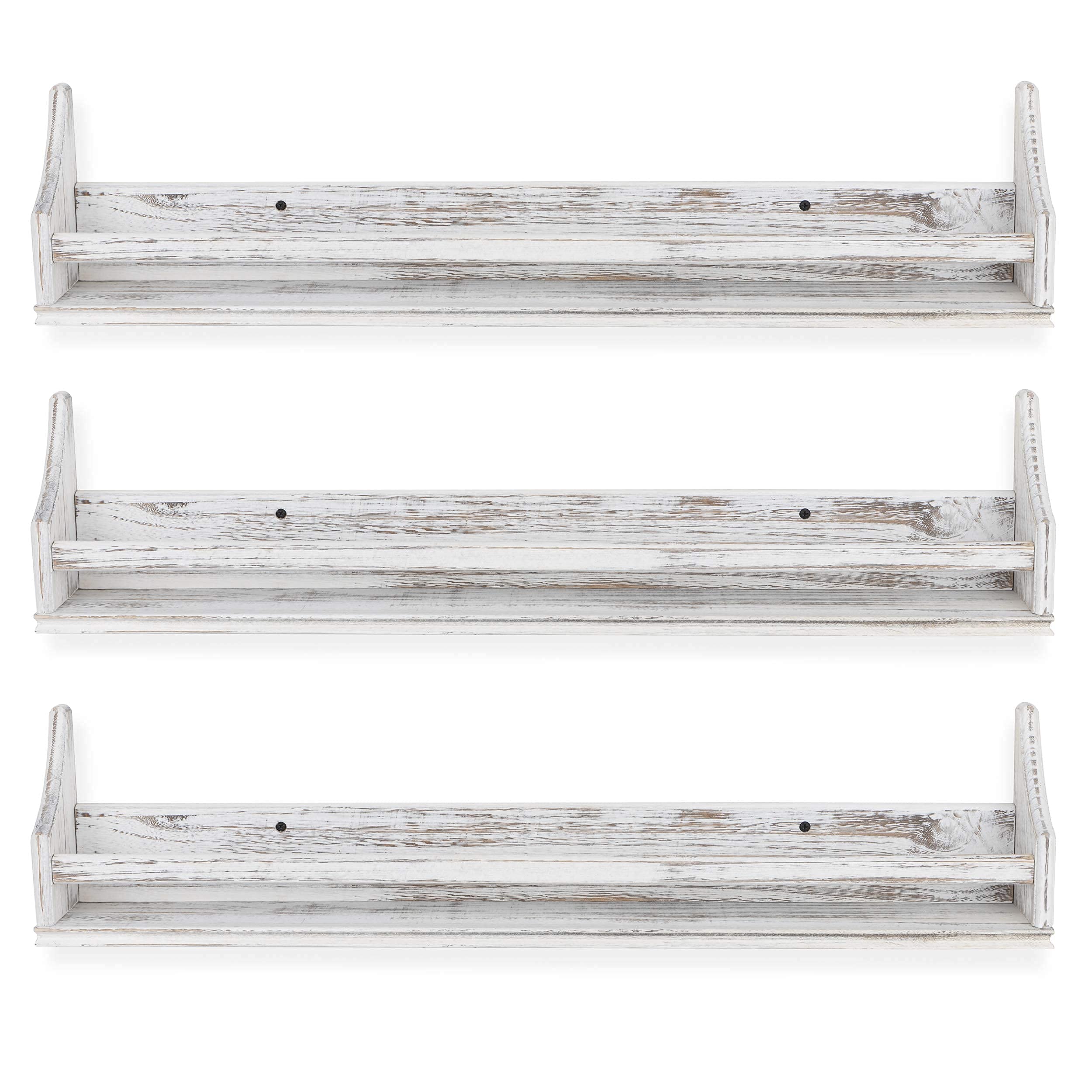 brightmaison Angel 30" Floating Shelves for Wall Decor, Toy Storage Shelf & Nursery Book Shelves, Kids Bookshelf for Wall, Wood Shelves for Home Decor Floating Shelf Set of 3 Rustic White