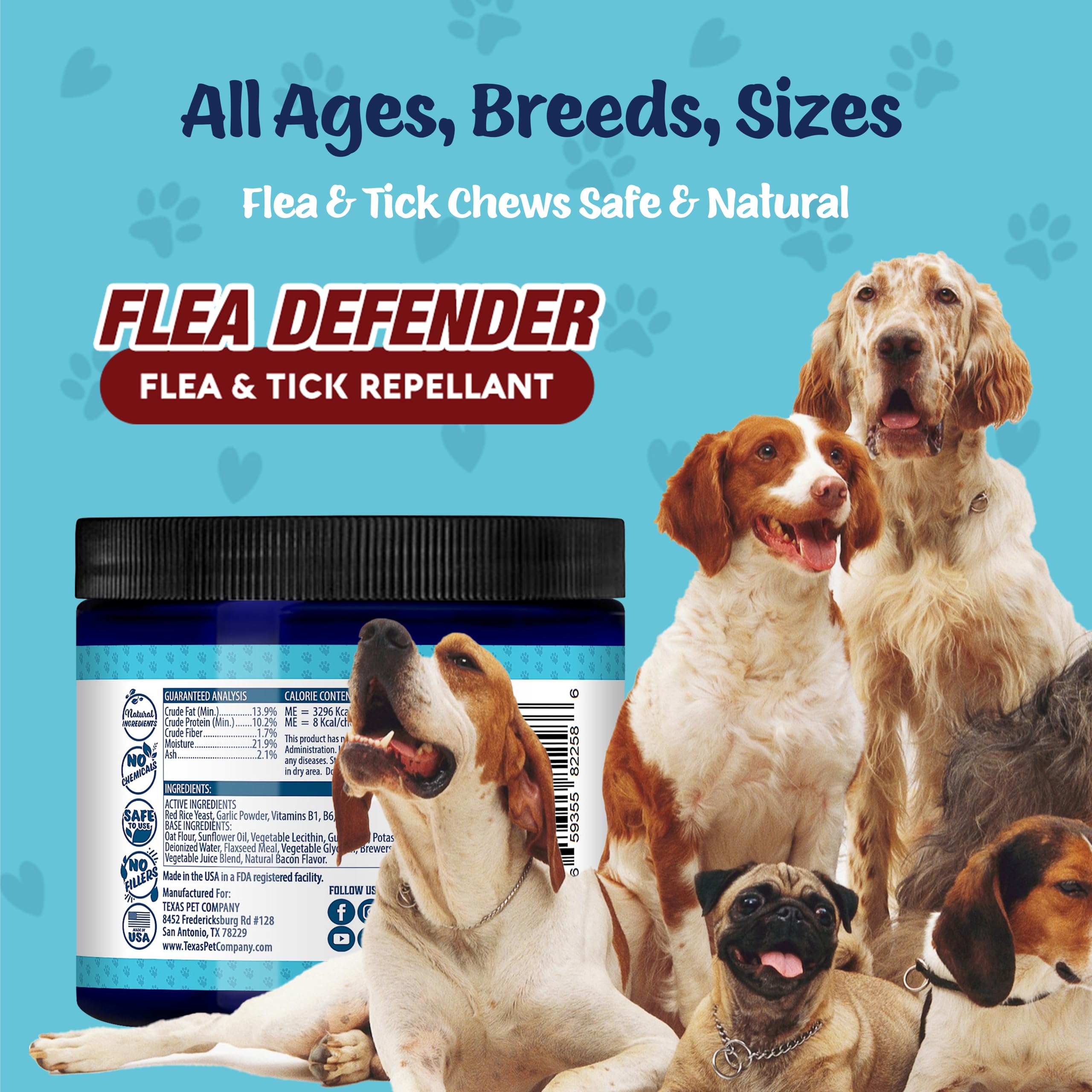 Texas Pet Company Natural Flea and Tick Prevention for Dogs Pills - Dog Flea and Tick Treatment Chewable Supplement - Oral Flea Treatment for Dogs Flea Pills Defense - All Breeds & Ages - Made in USA