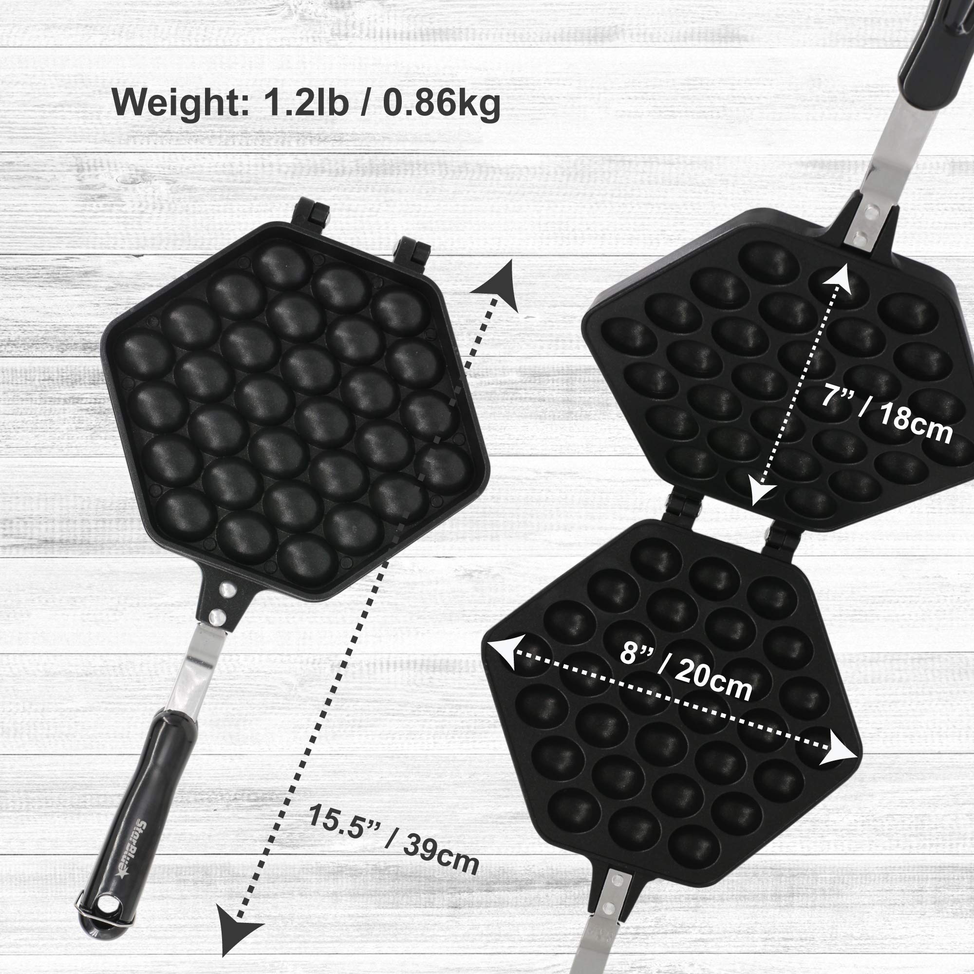 Bubble Waffle Maker Pan by StarBlue with FREE Recipe ebook and Tongs - Make Crispy Hong Kong Style Egg Waffle in 5 Minutes