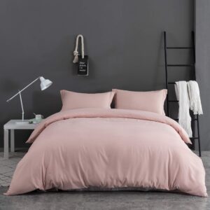 mohap 1 duvet cover with 2 pillow shams full size for all seasons - 3 piece home bedding comforter cover with zipper closure - ultra soft double brushed microfiber, 80 x 90 inches - pink