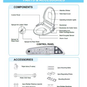 Empava Electric Bidet Elongated Heated Toilet Seat-Warm Air Dryer-Temperature/Water Pressure Control-Slow Closing Lid, White