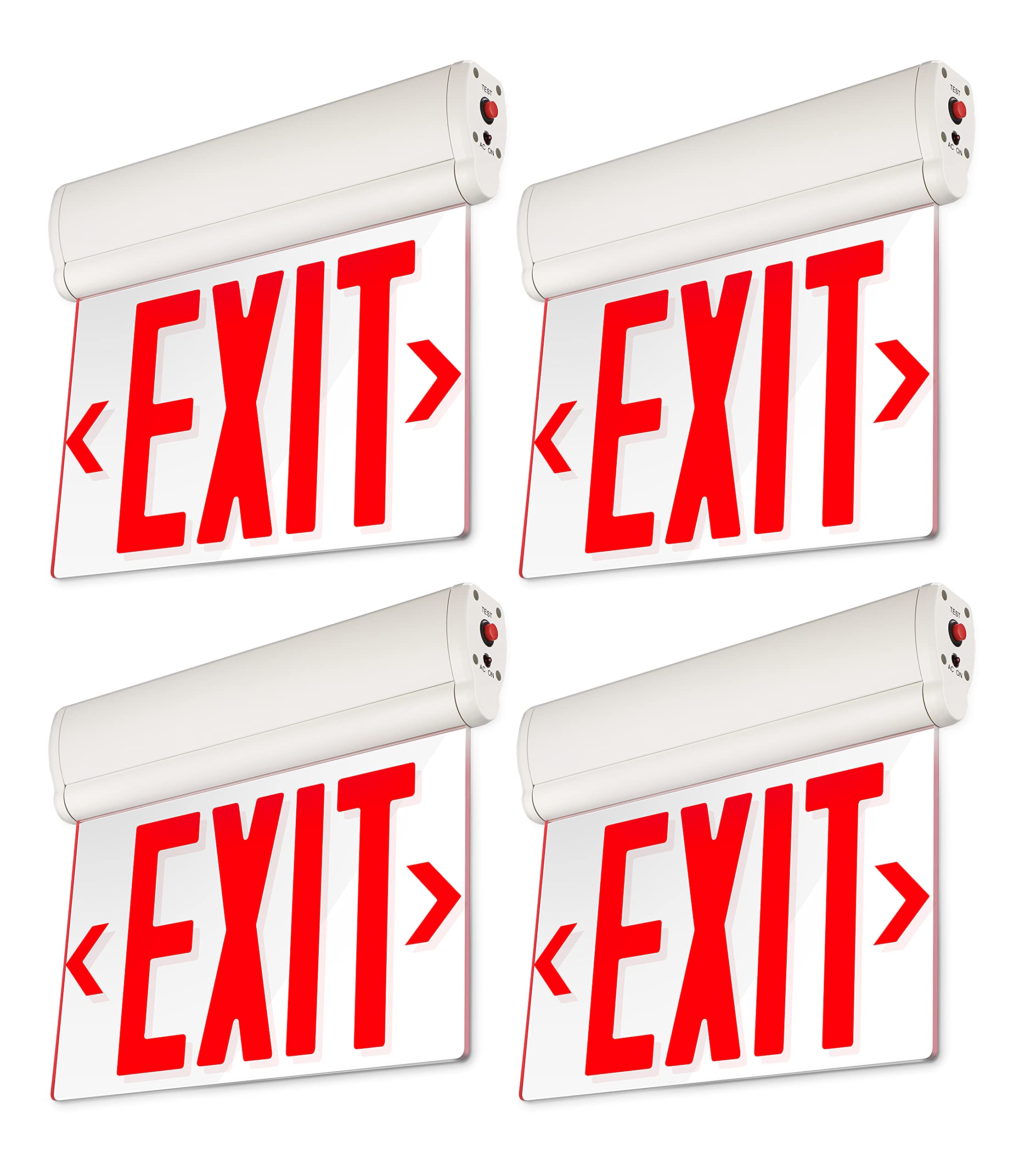 LEONLITE Emergency Exit Sign, LED Edge Lit Exit Sign, Exit Sign with Battery Backup, UL Listed, Double Sided, Rotating Acrylic Clear Panel, Top/Side/Wall Mount, 120/277V, Red, Pack of 4