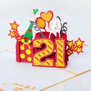 dkt handmade happy birthday pop up card, 3d popup greeting cards (happy birthday number age 21st pop up card)