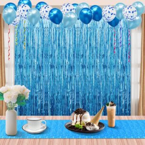 Blue Party Decoration Supplies Set 35 Pack, Include 30 Balloons, 2 Blue Foil Fringe Curtains, 1 Blue Sequin Table Runner for Birthday Party, Baby Shower, Wedding, Anniversary, Graduation, Prom