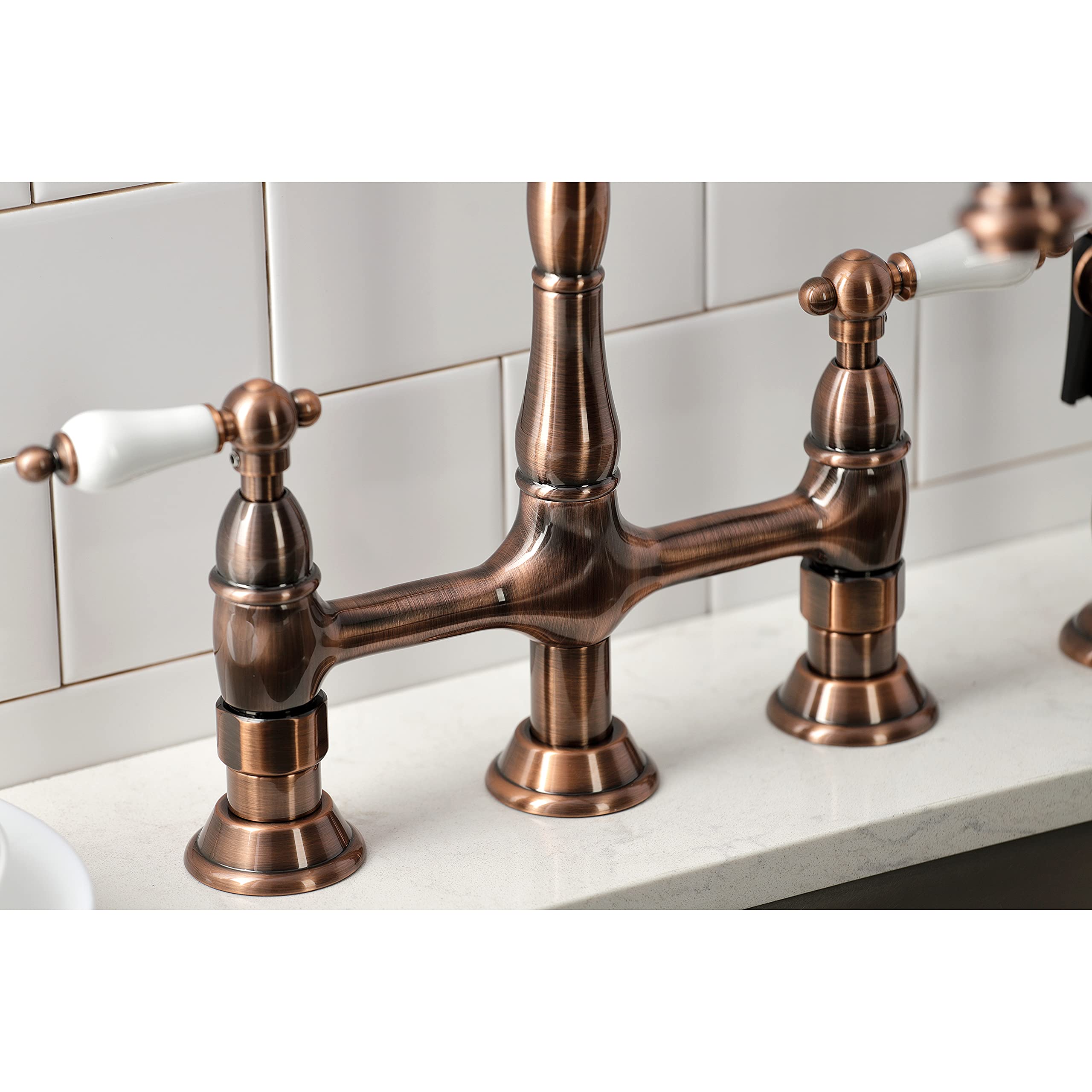 Kingston Brass KS127PLBSAC Heritage Bridge Kitchen Faucet, Antique Copper