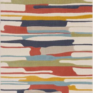 Hauteloom Southfields Modern Farmhouse Contemporary Door Mat Multicolor Small Area Rug - Colorful Rainbow Striped Modern Rug Carpet - Red, Yellow, Blue, Green - 2' x 3'