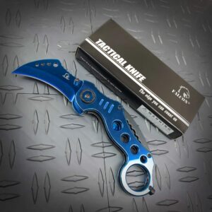 7.5" blue falcon claw full metal pocket folding knife. stainless steel blade. for compaing, fishing, outdoor use and edc (blue)