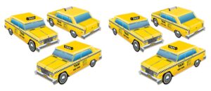 beistle 3-d taxi cab centerpieces, 4" x 10.5", set of 6 - new york city yellow cars table decorations, driving themed party