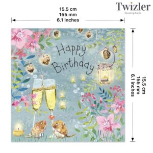 Twizler Happy Birthday Card For Her or For Him Champagne – Happy Birthday General – Female Birthday Card – Male Birthday Card – Womens Birthday Card – Mens Birthday Card – Animal Birthday Cards