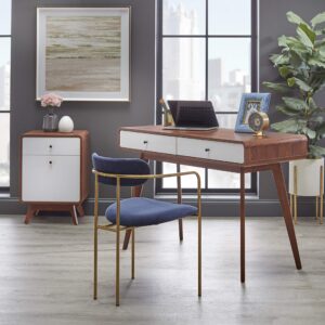 target marketing systems cassie mid century modern 2 drawer home office desk table, 47.3", white/walnut