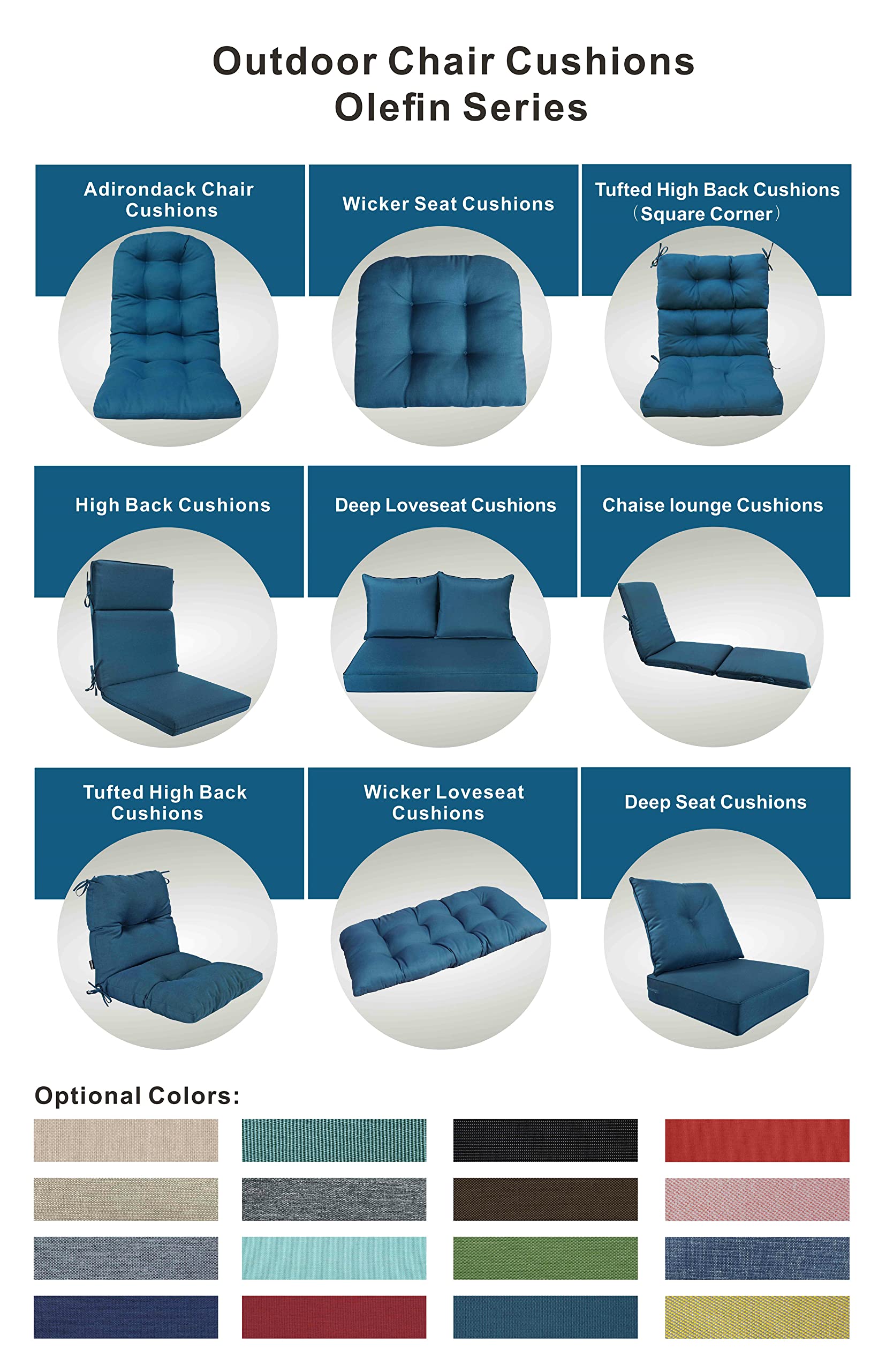 BOSSIMA Patio Furniture Cushions Comfort Deep Seat Glider Loveseat Cushion Indoor Outdoor Seating Cushions Teal Blue