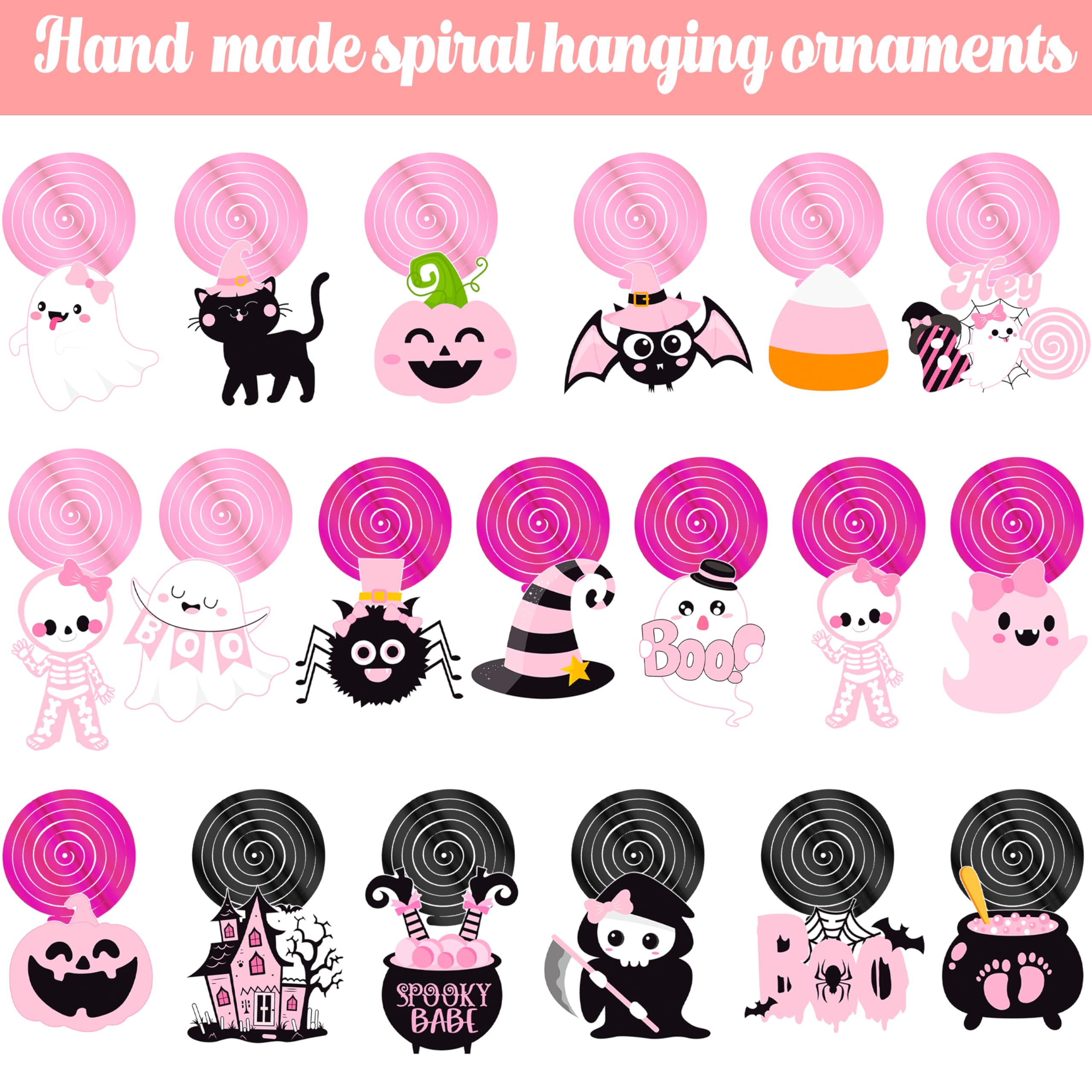 Halloween Party Hanging Swirls Halloween Ghost Boo Party Hanging Decoration Pink Pumpkin Bat Witch Themed Swirl Ceiling Streamers for Girls Halloween Party Trick or Treat Party Supplies