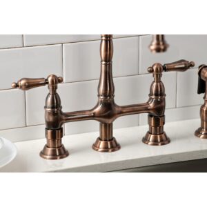 Kingston Brass KS127ALBSAC Heritage Bridge Kitchen Faucet, Antique Copper, 13.88 x 8.56 x 13.13