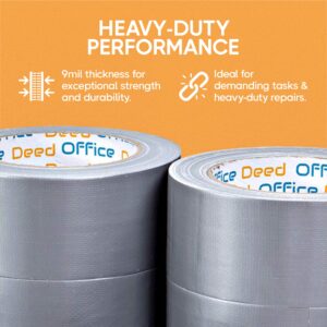 Office Deed Duct Tape Heavy Duty Waterproof, 30 Yards x 2 Inch, 12-Roll Pack, All-Weather Grey Heavy Duty Duct Tape, No Residue, Strong Silver Duct Tape Bulk