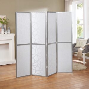 Roundhill Furniture Giyano 4 Panel Screen Room Divider, Sliver