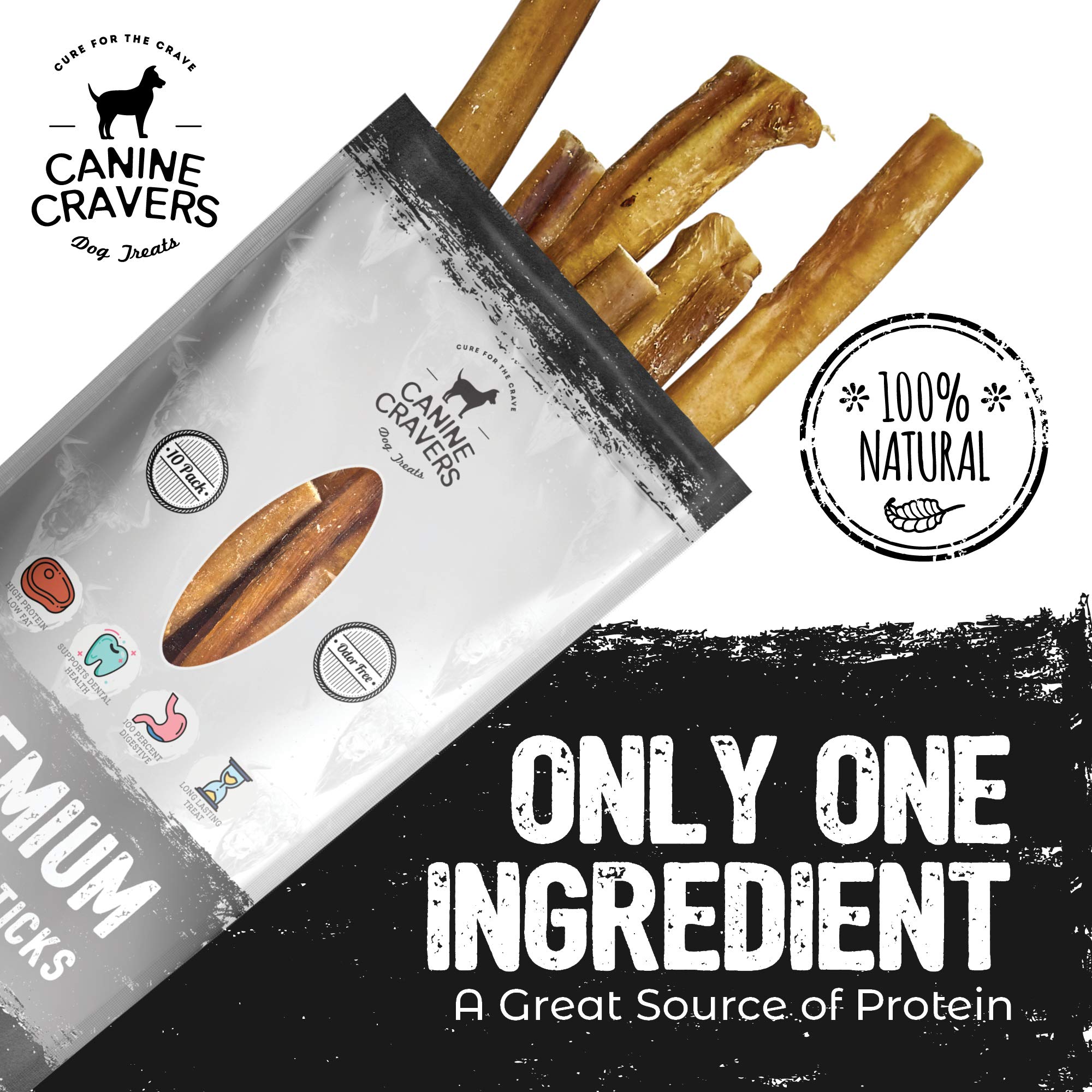 Canine Cravers Maplewood Smoked Bully Sticks 6” Inch - 100% Natural Free Range Grass Fed Beef - Made in Canada - Odor-Reduced Long Lasting, Rawhide Free Dog Chews High Protein Low Fat Dental Care