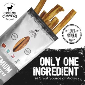 Canine Cravers Maplewood Smoked Bully Sticks 12” Inch - 100% Natural Free Range Grass Fed Beef - Made in Canada Odor-Reduced Long Lasting, Rawhide Free Dog Chews High Protein Low Fat Dental Care