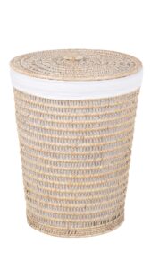 cambria rattan laundry hamper with liner, white-wash