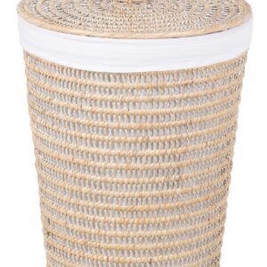 Cambria Rattan Laundry Hamper with Liner, White-Wash