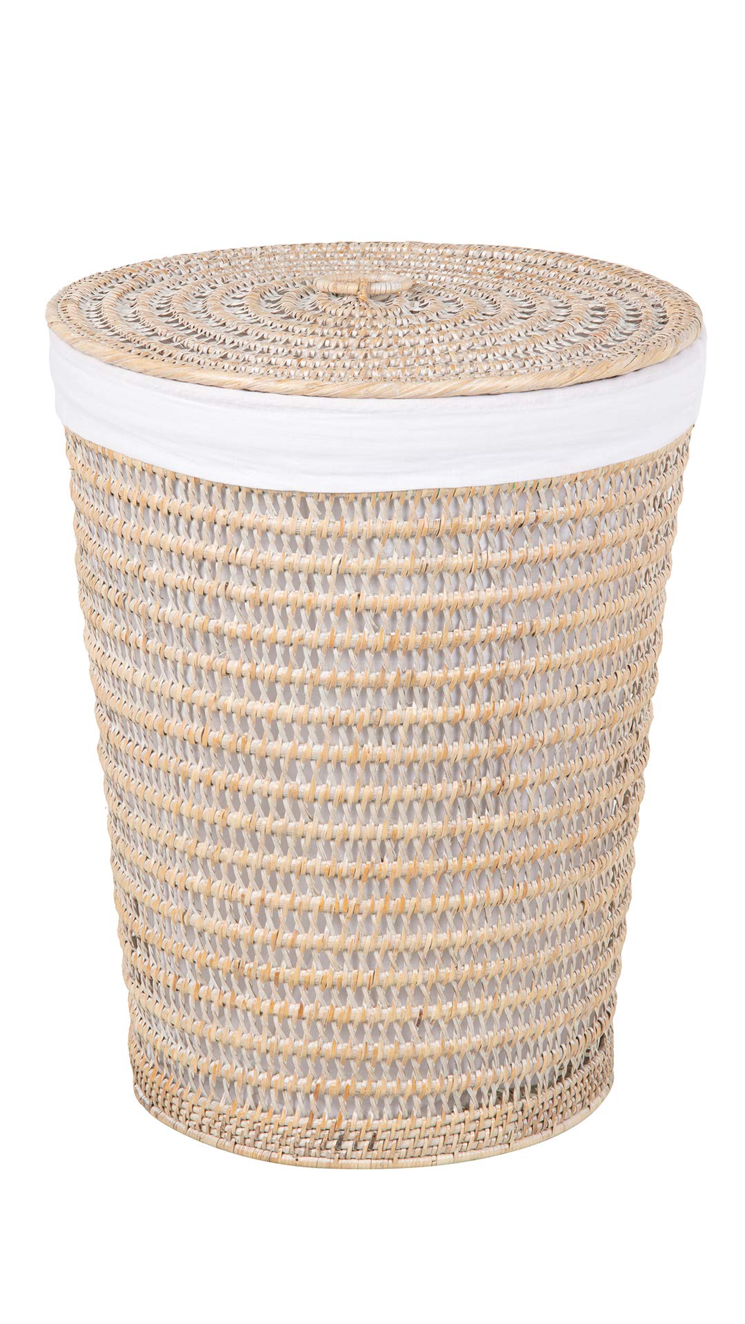 Cambria Rattan Laundry Hamper with Liner, White-Wash