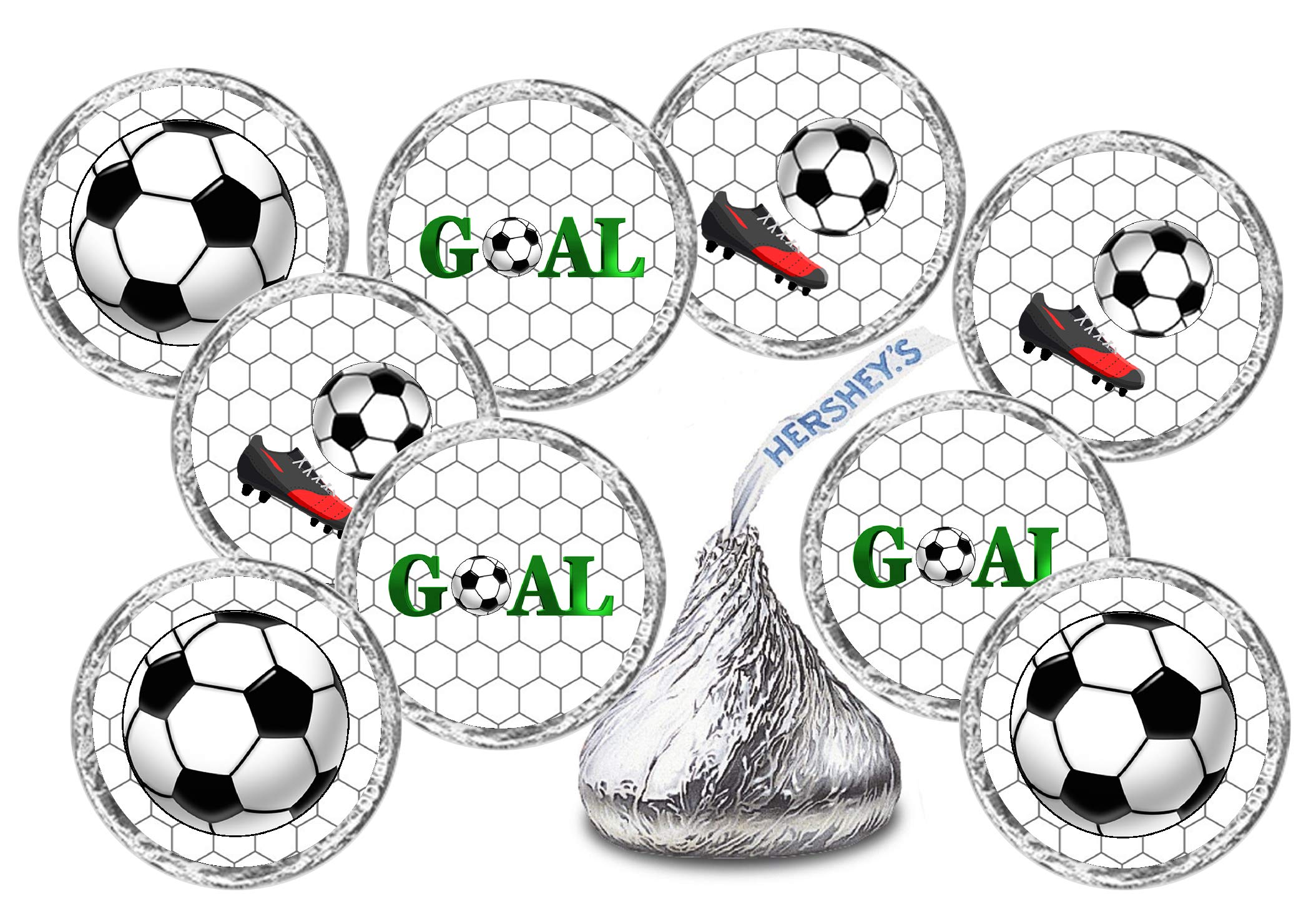 216 Sports Soccer Kisses Stickers, Kisses Stickers for Birthday Party, Baby Shower, Wedding, Graduation, or Any Family Event Decorations, Candy Not Included.