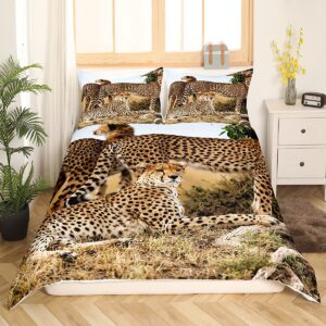 safari wildlife duvet cover set queen,cheetah california king animal comforter cover,field wild wood teen boys decorative 3 piece bedding set with 2 pillow shams,tan black lightweight microfiber