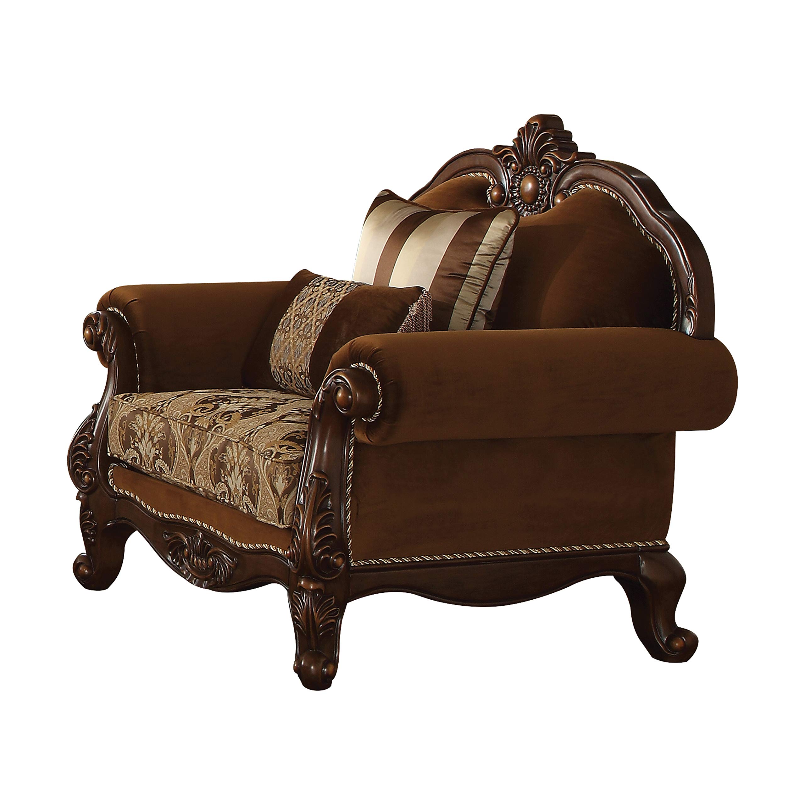 ACME Furniture Jardena Sofa, Brown and Floral Fabric, Cherry Oak Wood Trim