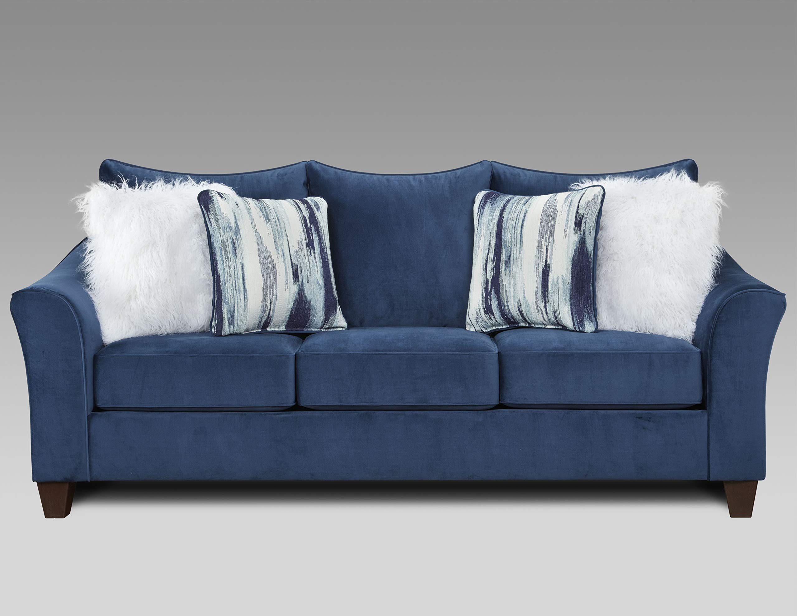 Roundhill Furniture Camero Fabric Pillowback Sofa, Navy Blue