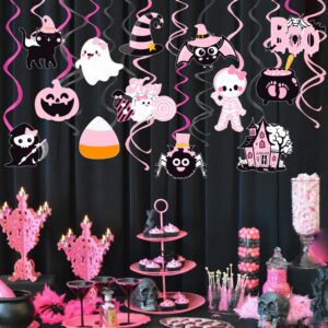 Halloween Party Hanging Swirls Halloween Ghost Boo Party Hanging Decoration Pink Pumpkin Bat Witch Themed Swirl Ceiling Streamers for Girls Halloween Party Trick or Treat Party Supplies