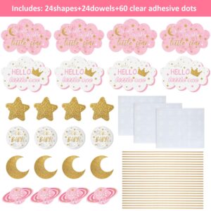 24 Pcs Twinkle Little Star Centerpiece Sticks for Girl Baby Shower Star Party Table Toppers Birthday Party Decoration Moon Decoration Glitter Star Centerpieces Birthday Party Supplies