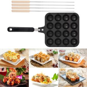 Takoyaki Pan, Non-Stick Takoyaki Maker Pan, Durable Cast Aluminum Grill Pan with 4 Baking Needle, Plate Cooking Baking Mold Tray for Takoyaki Quail Eggs Pancakes