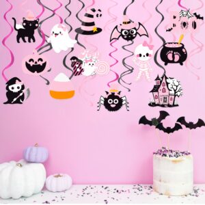 Halloween Party Hanging Swirls Halloween Ghost Boo Party Hanging Decoration Pink Pumpkin Bat Witch Themed Swirl Ceiling Streamers for Girls Halloween Party Trick or Treat Party Supplies