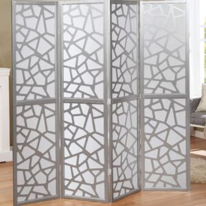 Roundhill Furniture Giyano 4 Panel Screen Room Divider, Sliver