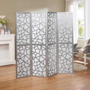 roundhill furniture giyano 4 panel screen room divider, sliver