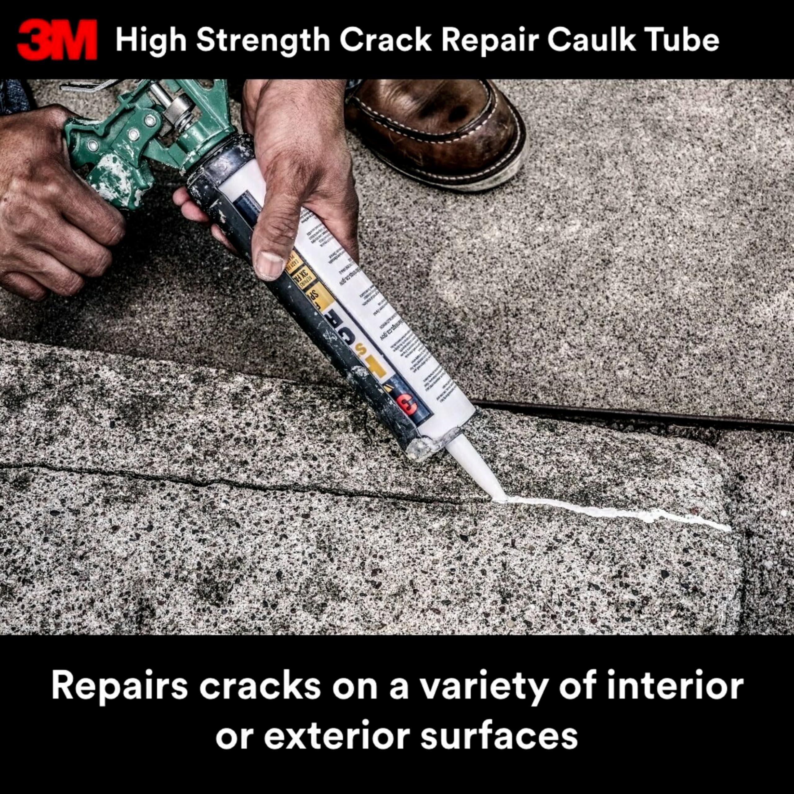 3M High Strength Crack Repair, 10 oz, Wall Crack Repair, Caulk Tube, Ideal for Repairing Large Holes, Cracks & Damaged Surfaces in Drywall, Plaster, Stucco, Concrete & Wood (CR-10-CLK)