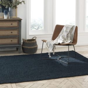 fab habitat jute rugs - handmade, soft natural feel underfoot - durable, textured weave - area rug for indoor use - lassen - navy blue (5' x 8')