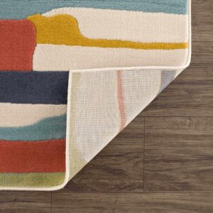 Hauteloom Southfields Modern Farmhouse Contemporary Door Mat Multicolor Small Area Rug - Colorful Rainbow Striped Modern Rug Carpet - Red, Yellow, Blue, Green - 2' x 3'