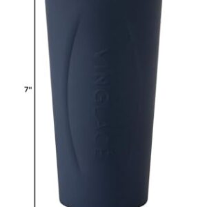 Vinglacé Stainless Steel Drink Tumbler- Insulated Hot and Cold Beverage Cup with Glass Insert and Lid, 14 oz, Navy