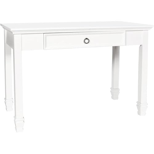 New Classic Furniture Tamarack Solid Wood Writing Desk with Drawer, White