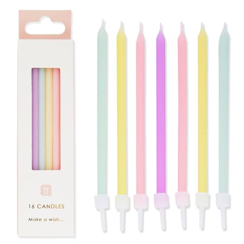 Talking Tables Pack of 16 - Size 10cm Pastel Birthday Candles Make Your Cake Extra Special This Year.