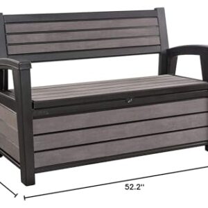 Keter Hudson 60 Gallon Plastic Resin Weather Resistant Outdoor Backyard Patio Storage Bench Deck Box, Brown