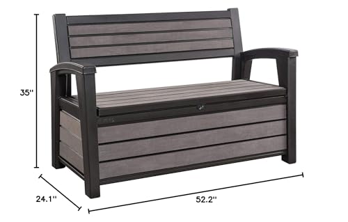 Keter Hudson 60 Gallon Plastic Resin Weather Resistant Outdoor Backyard Patio Storage Bench Deck Box, Brown