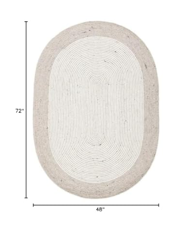 SAFAVIEH Braided Collection 4' x 6' Oval Beige/Ivory BRD904A Handmade Country Cottage Reversible Wool Entryway Foyer Living Room Bedroom Kitchen Area Rug