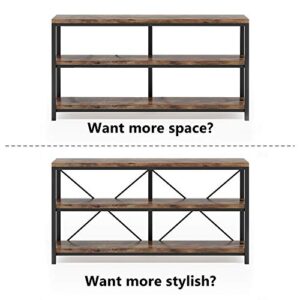 Tribesigns 55 Inches Long Sofa Table with Storage Shelves, 3 Tiers Industrial Rustic Console Table with Open Shelves, Three Decorative Shelf, Open TV Shelf for Living Room, Hallway, Book