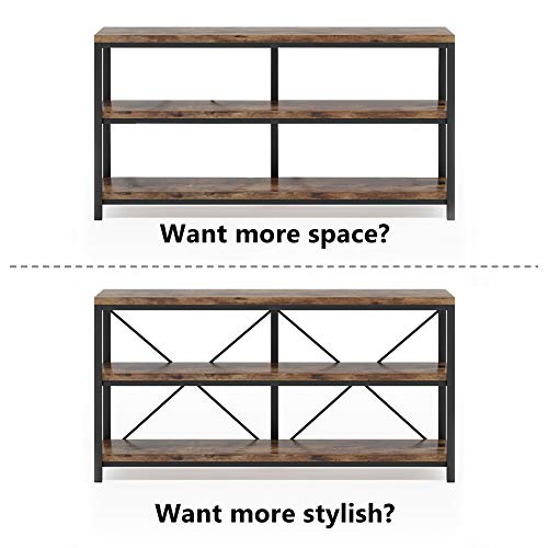 Tribesigns 55 Inches Long Sofa Table with Storage Shelves, 3 Tiers Industrial Rustic Console Table with Open Shelves, Three Decorative Shelf, Open TV Shelf for Living Room, Hallway, Book